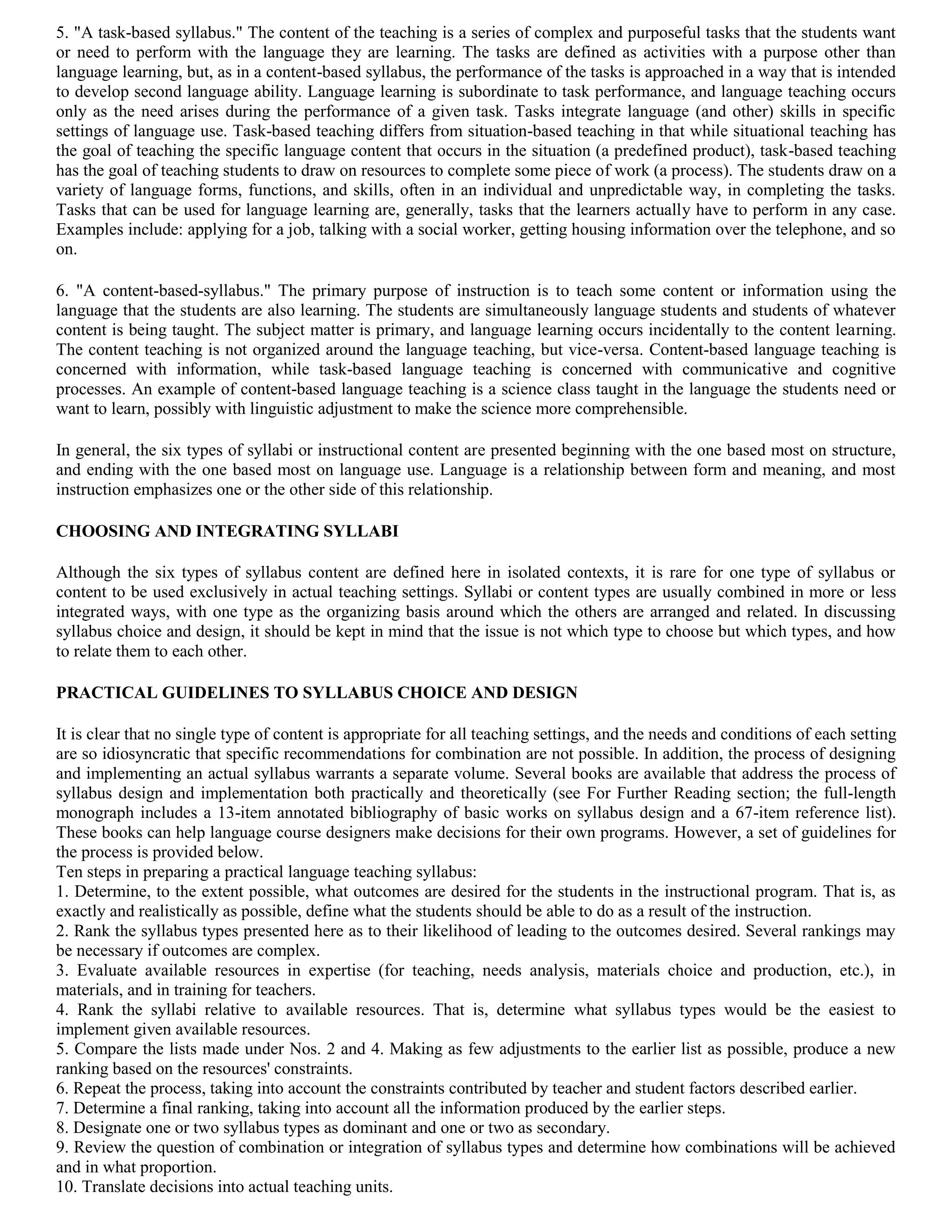 Approaches To Foreign Language Syllabus Design Docx