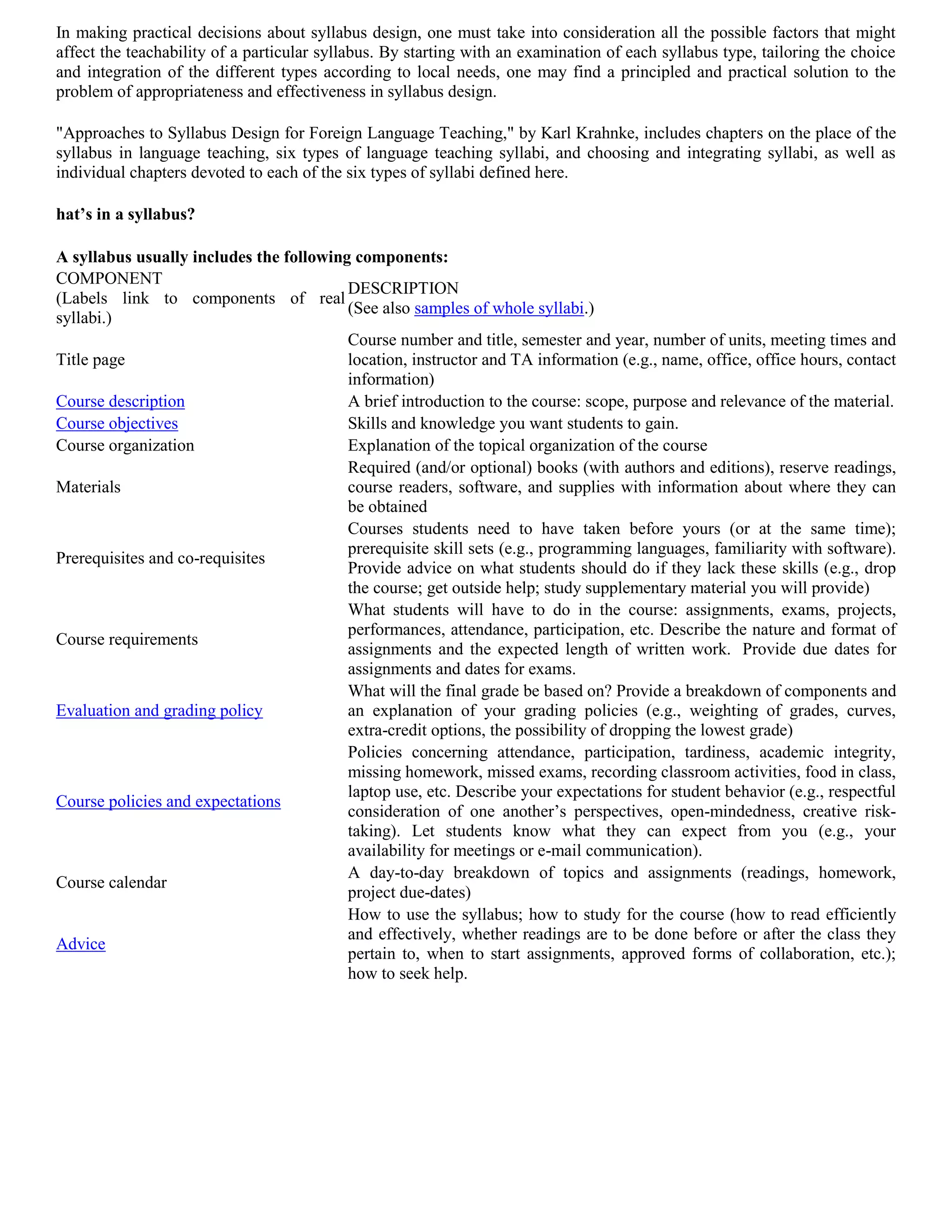 Approaches To Foreign Language Syllabus Design Docx