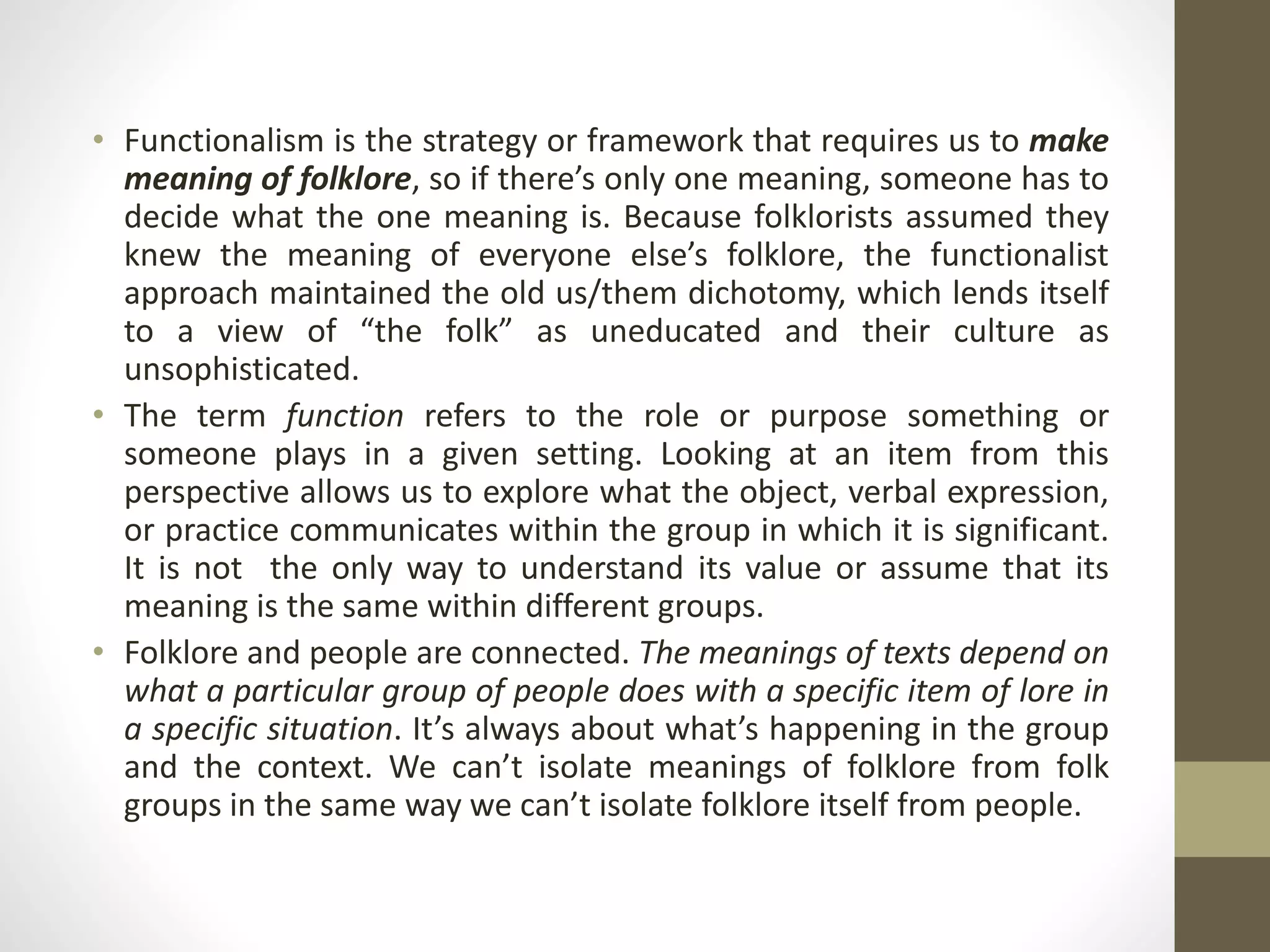 Approaches to interpreting folklore | PPTX