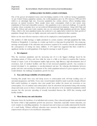 Approaches to population control | DOCX