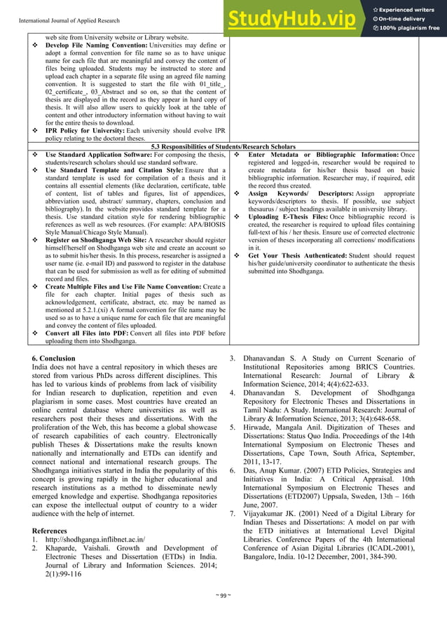 Approaches To Shodhganga A Reservoir Of Indian Theses | PDF