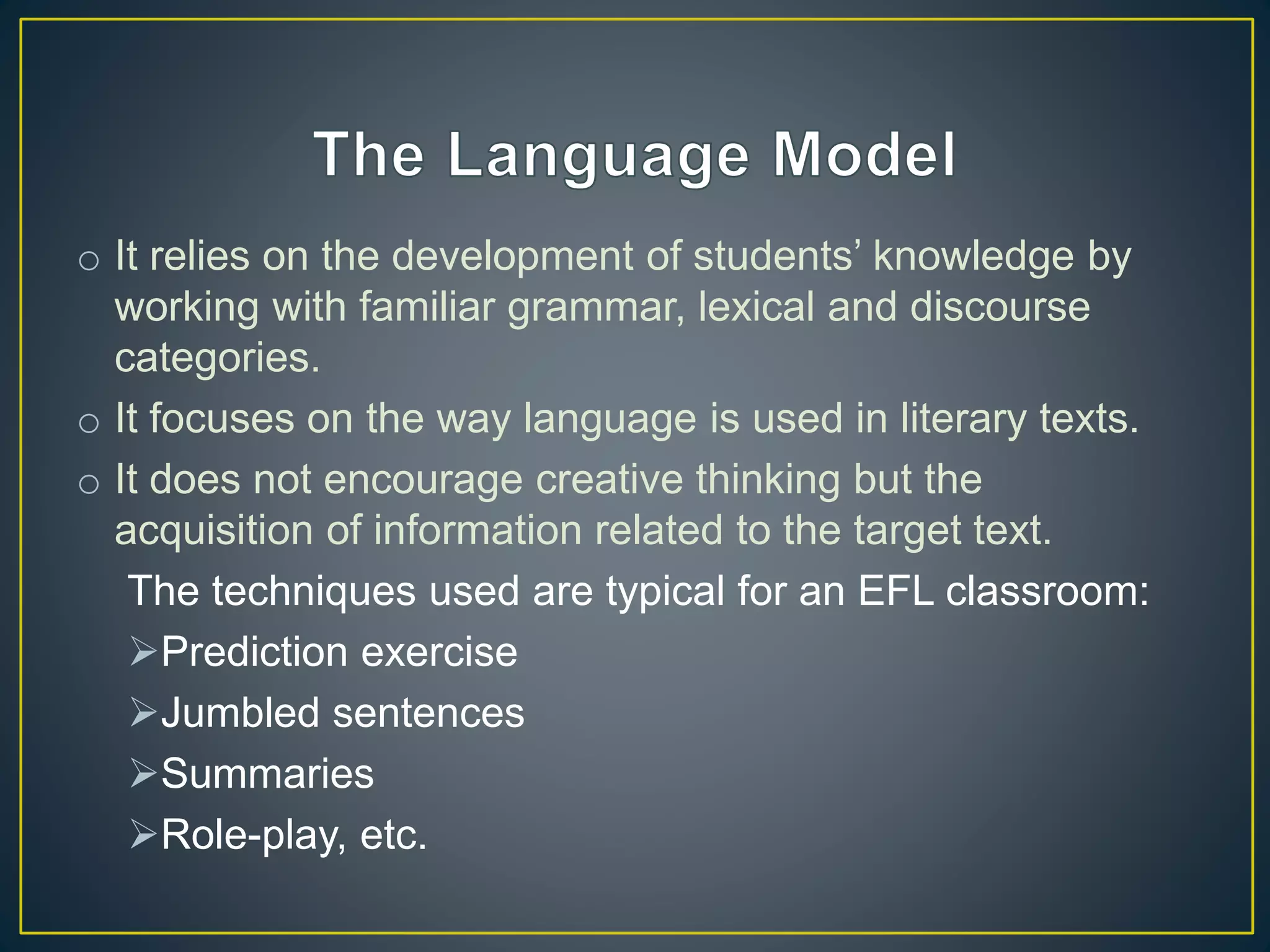 Approaches to teaching literature in efl classrooms | PPTX