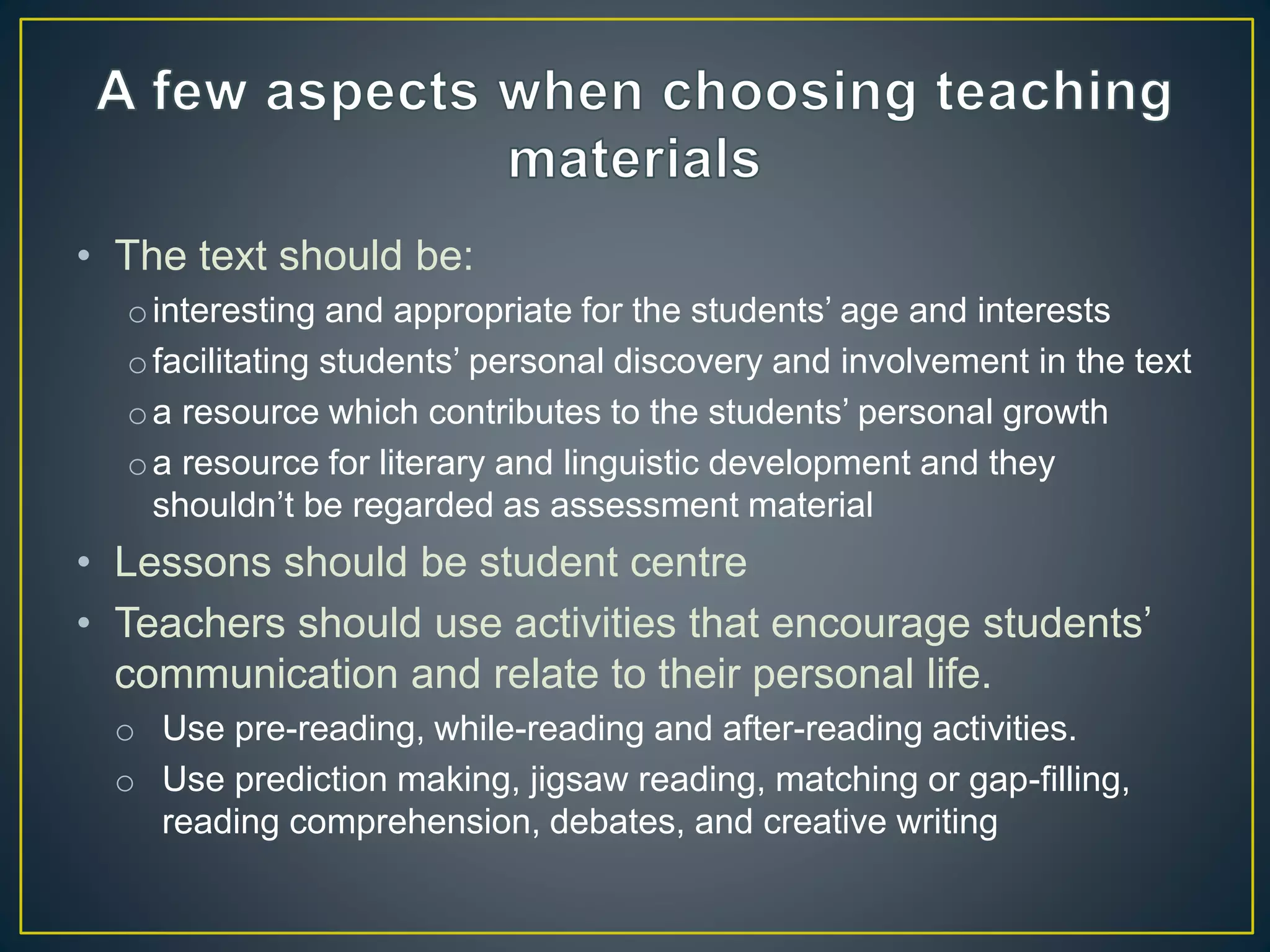 Approaches to teaching literature in efl classrooms | PPTX