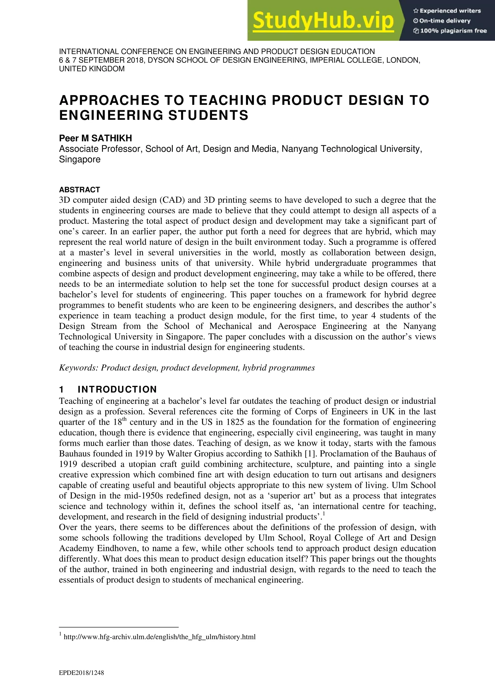 Approaches To Teaching Product Design To Engineering Students | PDF