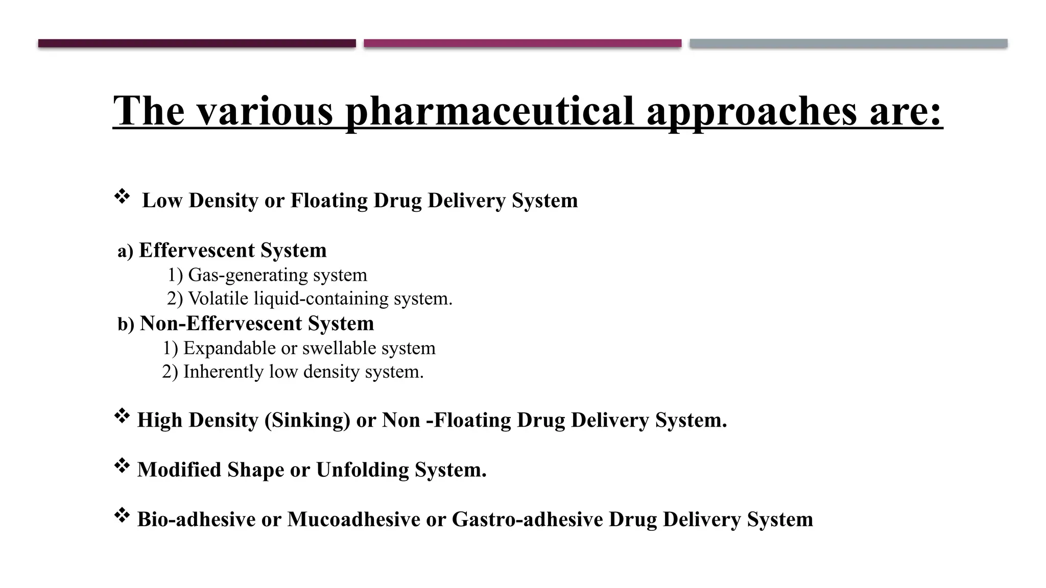 Approaches to the gastro retentive drug delivery system | PPTX