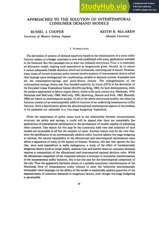 Approaches To The Solution Of Intertemporal Consumer Demand Models | PDF