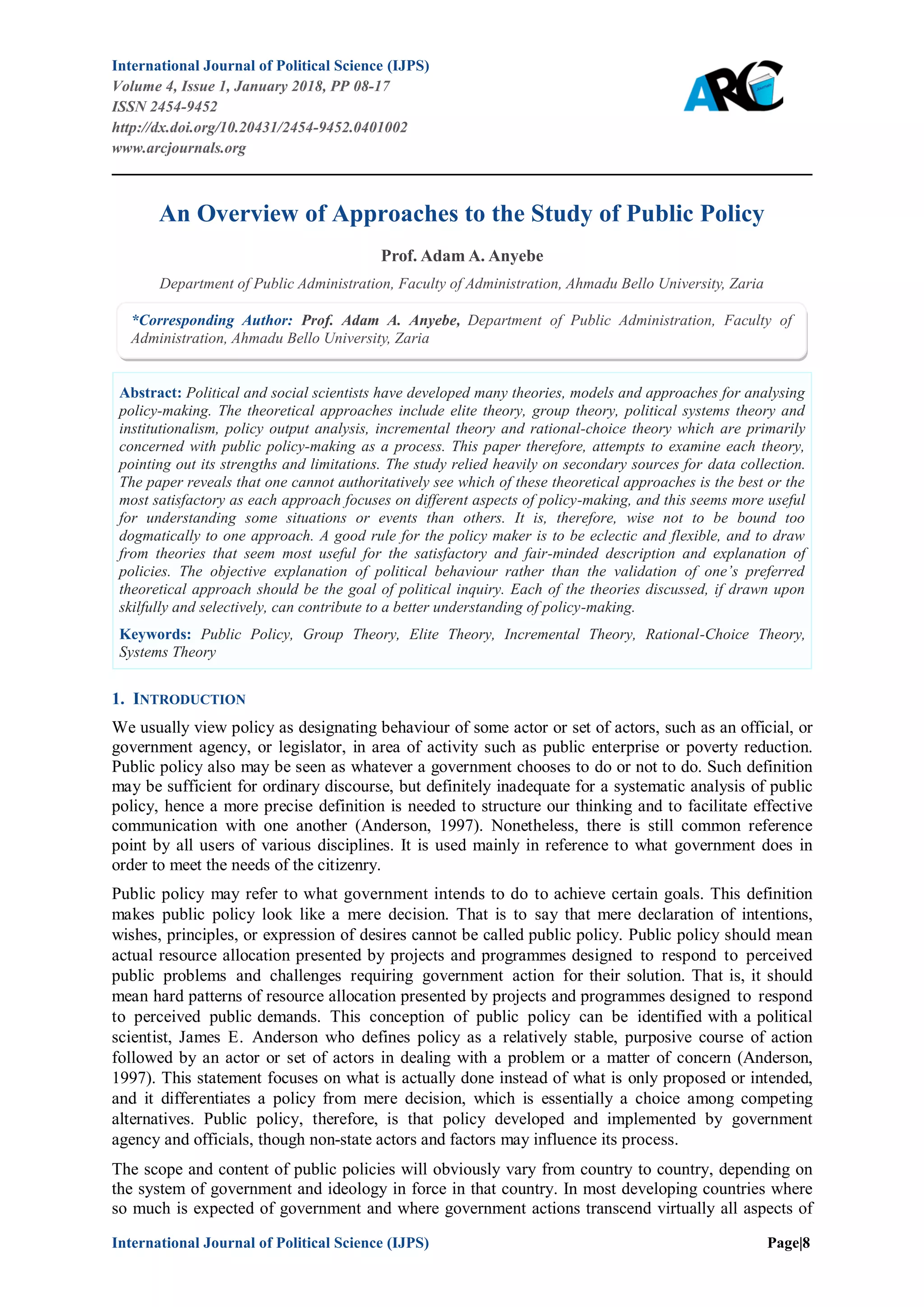 Approaches to the study of Public Policy.pdf