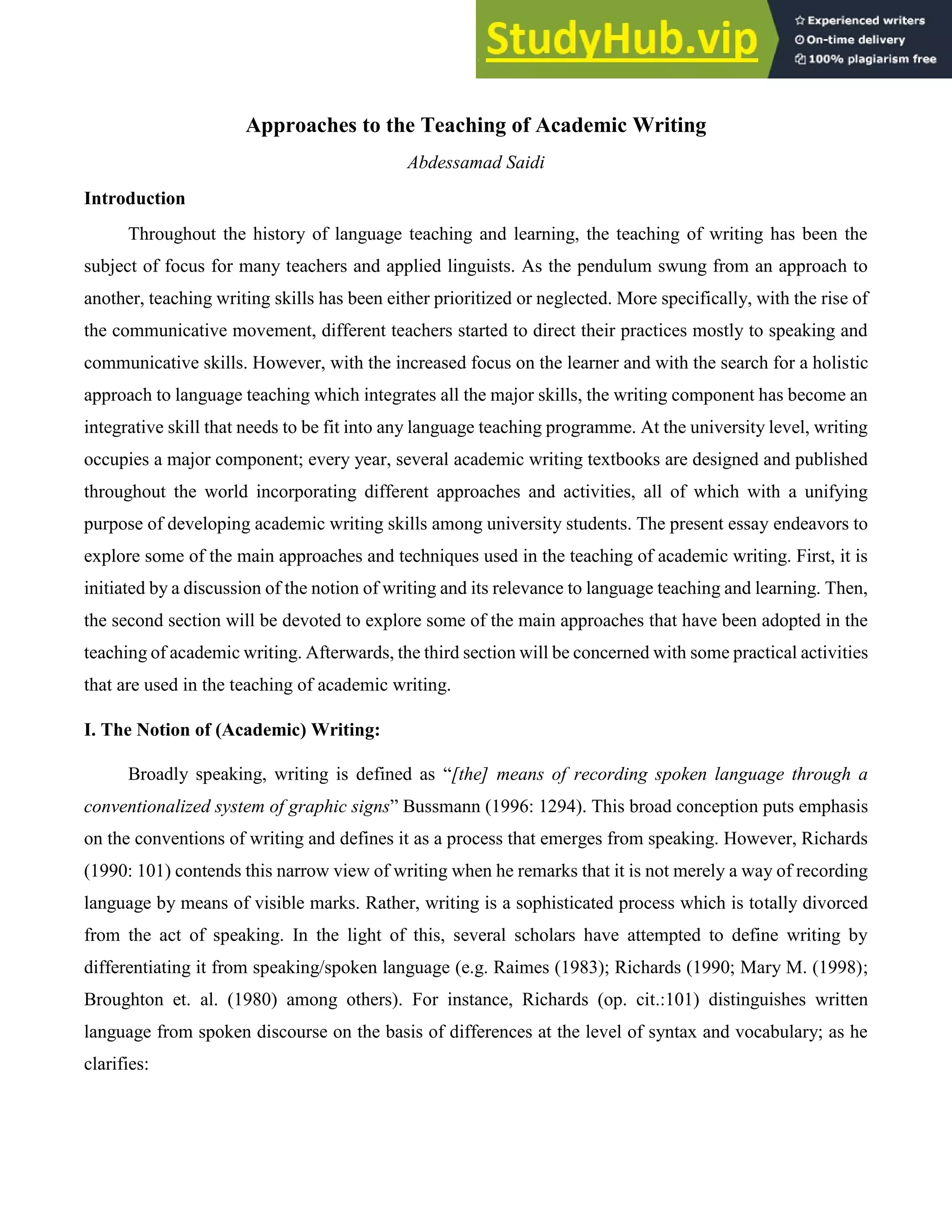 Approaches To The Teaching Of Academic Writing | PDF