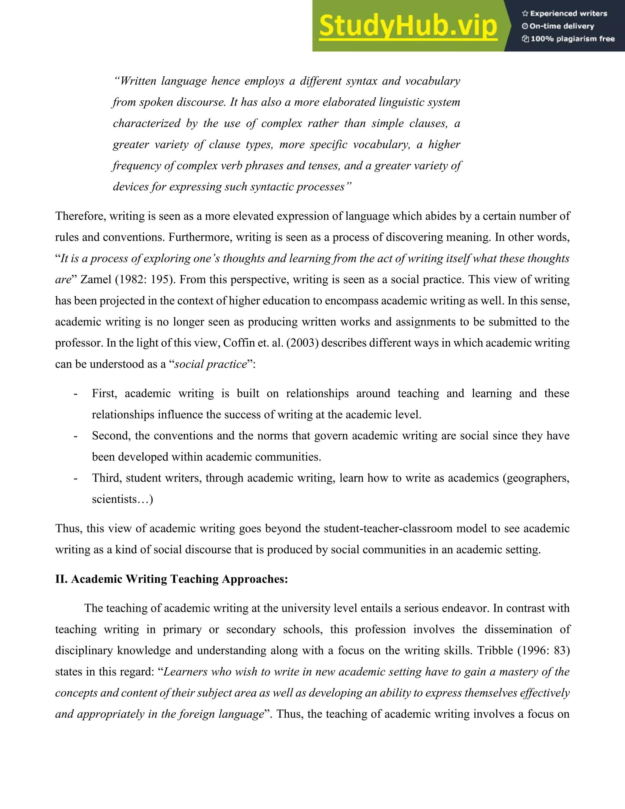 Approaches To The Teaching Of Academic Writing | PDF