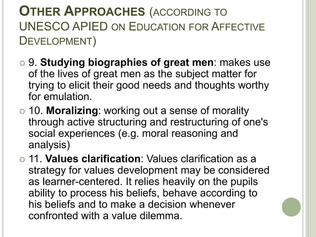 Approaches to values educ development | PPTX | Education