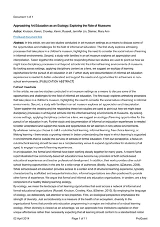 Approaching art education as an ecology exploring the role of museums | PDF
