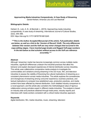 Approaching Media Industries Comparatively A Case Study Of Streaming | PDF
