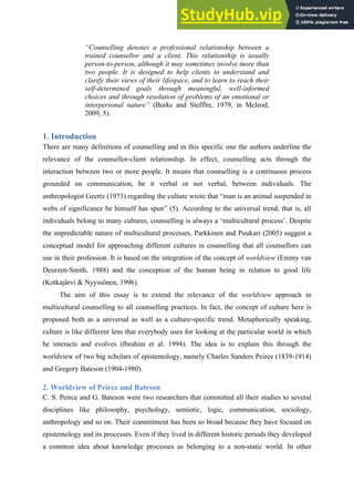 Approaching Worldviews In Multicultural Counselling The Possible ...