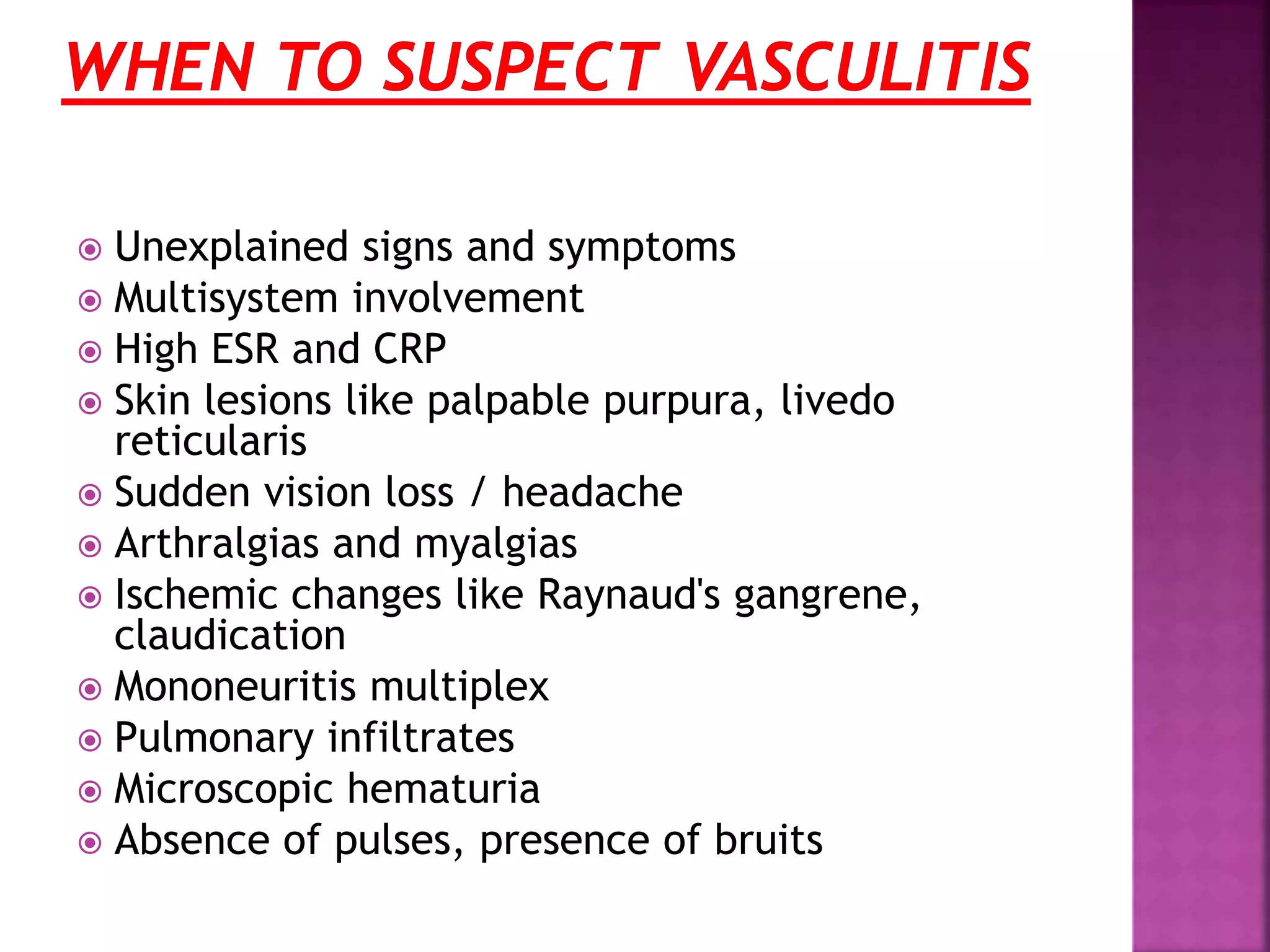 Approach to a patient with vasculitis and its | PPTX