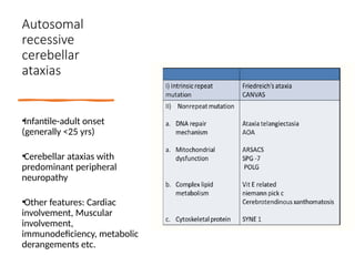 Approach to ataxia, how to diff b/w cerebellar and sensory, types ...