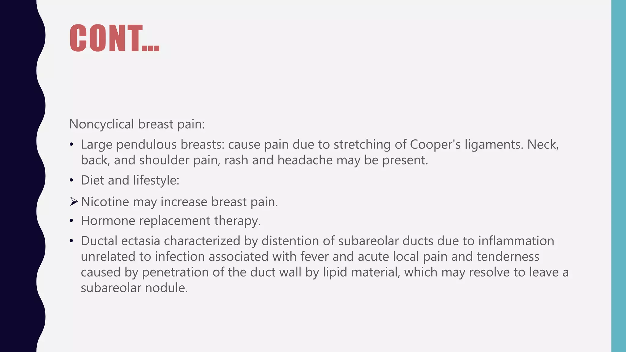 Approach to breast lump pain, nipple discharge | PPTX