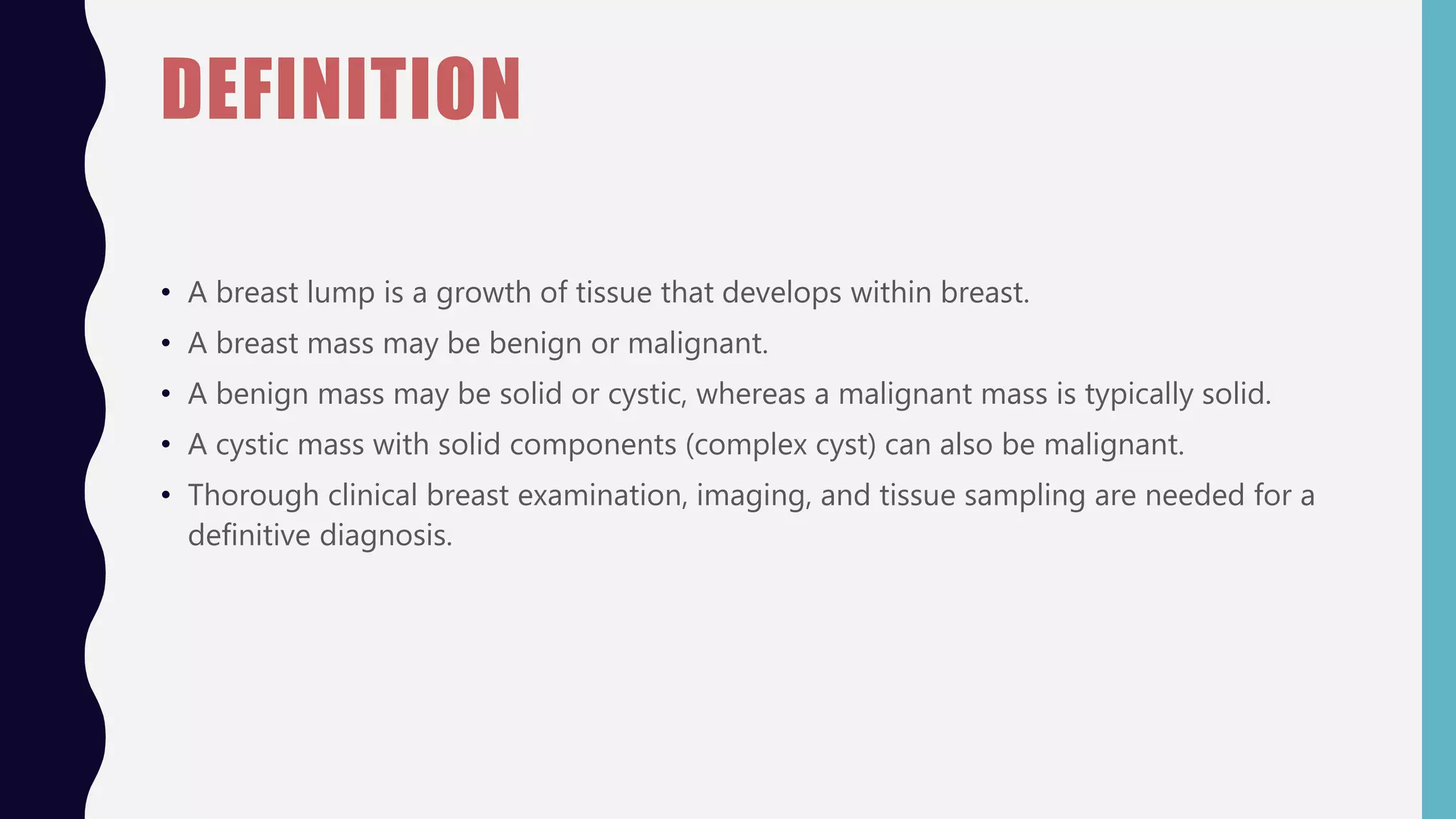 Approach to breast lump pain, nipple discharge | PPTX