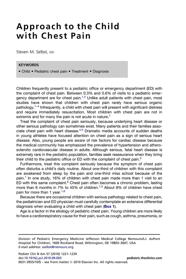 Approach to Chest Pain in Children | PDF