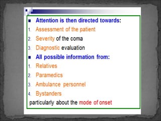 Approach to Coma Management causes symptoms ppt | PPT