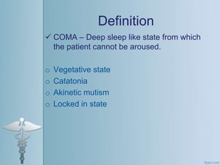 Approach to coma in emergency department | PPTX