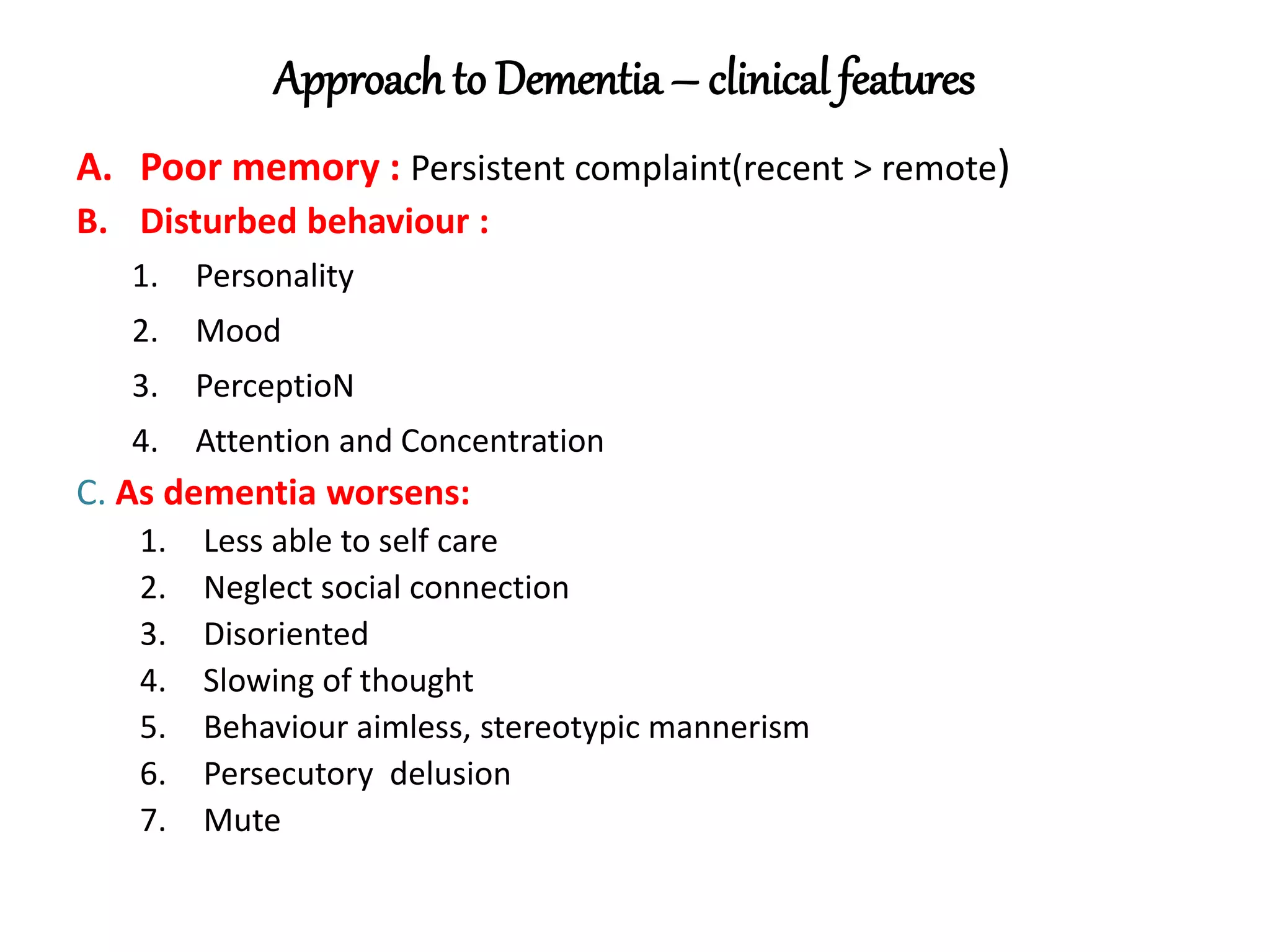 Approach to dementia | PPTX