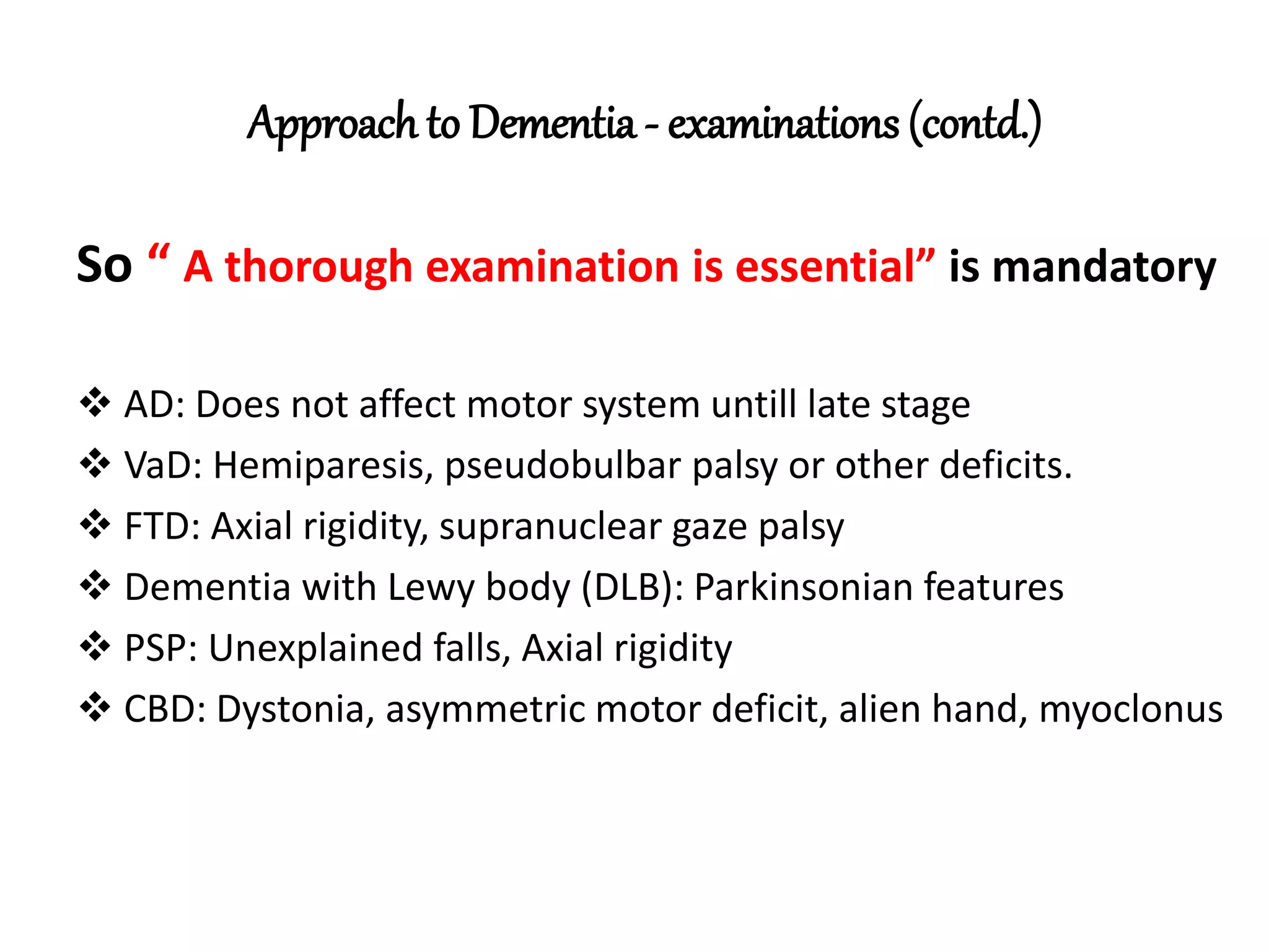 Approach to dementia | PPTX