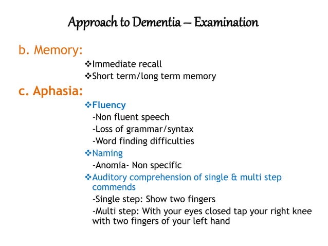 Approach to dementia | PPTX | Brain and Nervous System Disorders ...