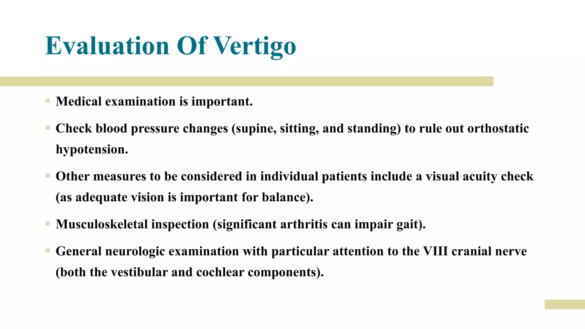 Approach to evaluation and management of acute vertigo | PPTX