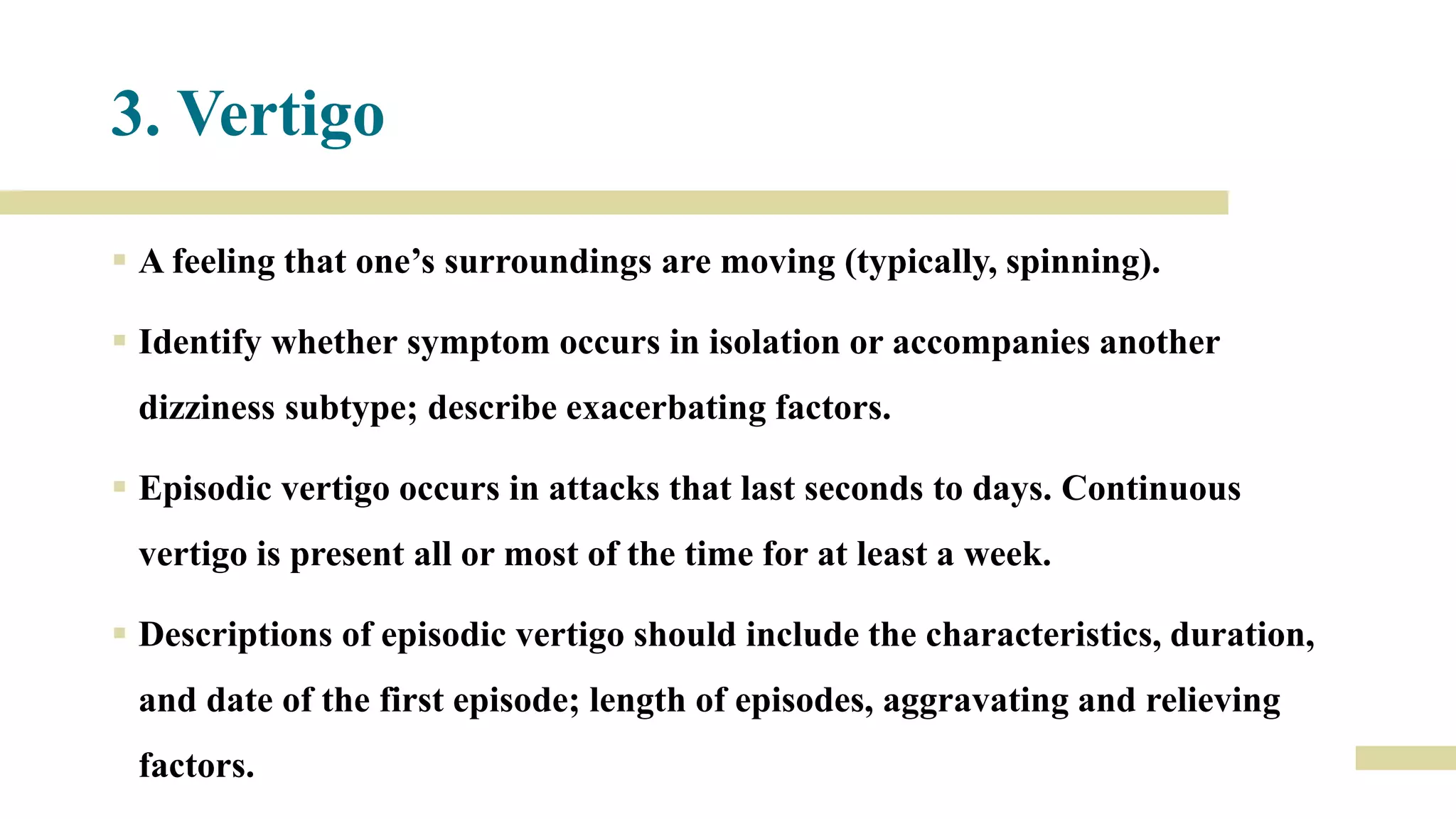 Approach to evaluation and management of acute vertigo | PPTX