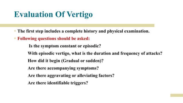 Approach to evaluation and management of acute vertigo | PPTX | Brain ...