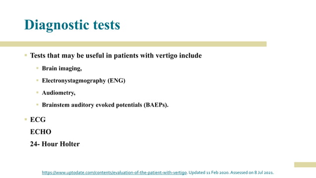 Approach to evaluation and management of acute vertigo | PPTX | Brain ...