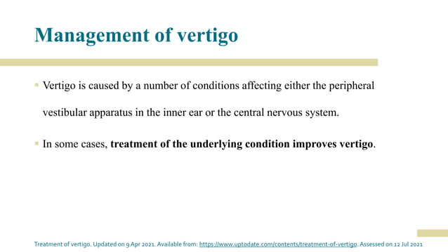 Approach to evaluation and management of acute vertigo | PPTX | Brain ...
