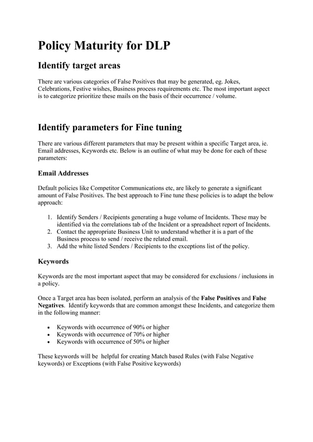 Approach to fine tune dlp policies | DOCX | Email | Internet