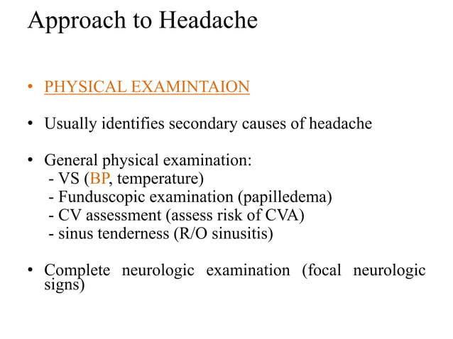 Approach to headache | PPTX | Brain and Nervous System Disorders ...