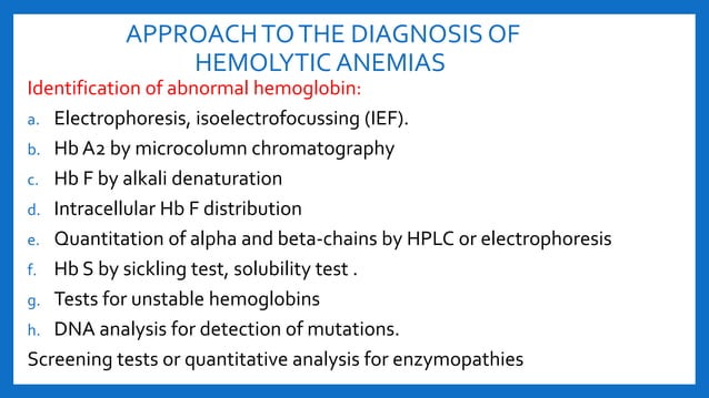 Approach to hemolytic anemias | PPTX | Blood Disorders | Diseases and ...