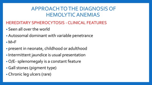 Approach to hemolytic anemias | PPTX | Blood Disorders | Diseases and ...