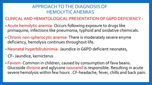 Approach to hemolytic anemias | PPTX | Blood Disorders | Diseases and ...