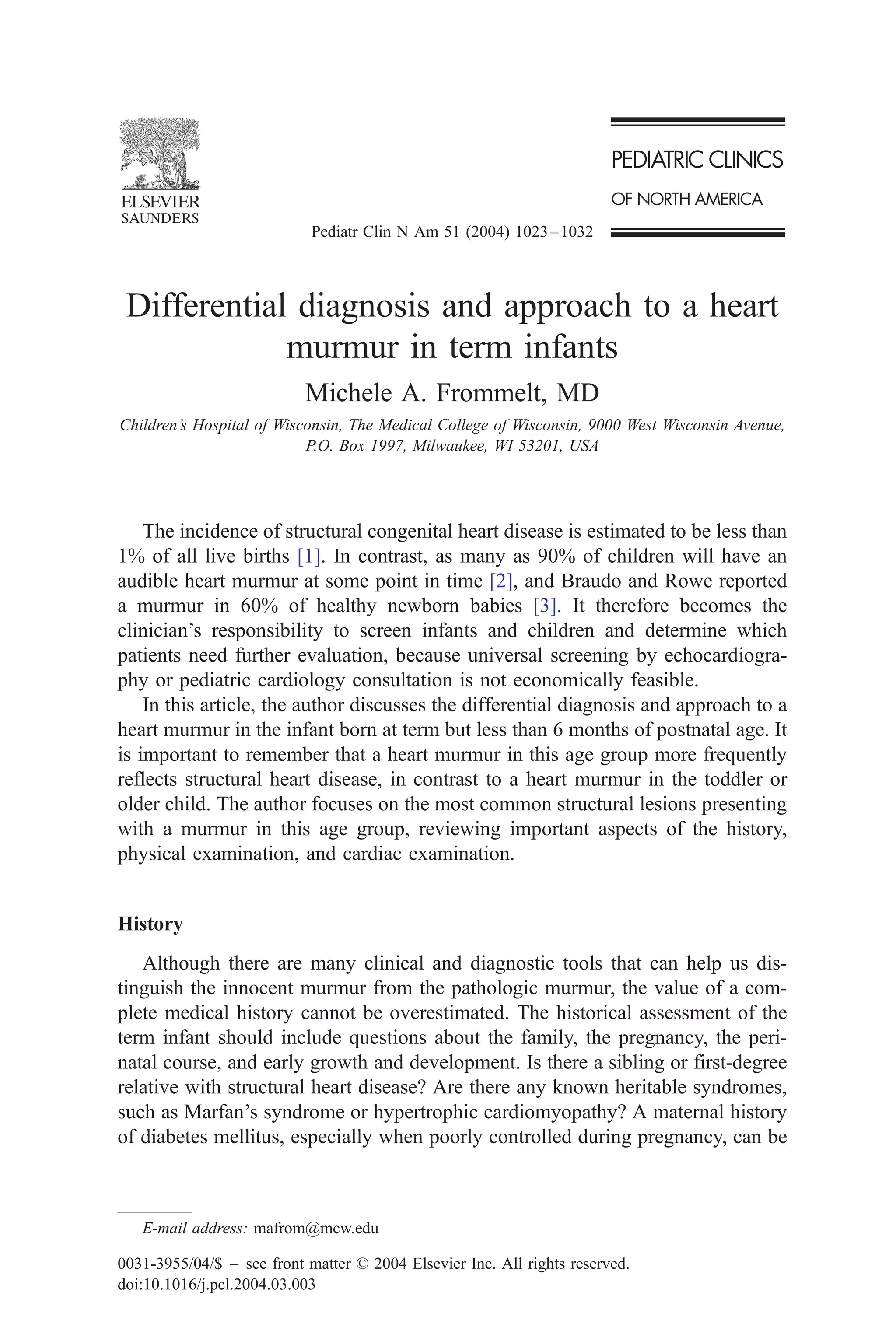 Differential diagnosis and approach to a heart murmur in term infants | PDF