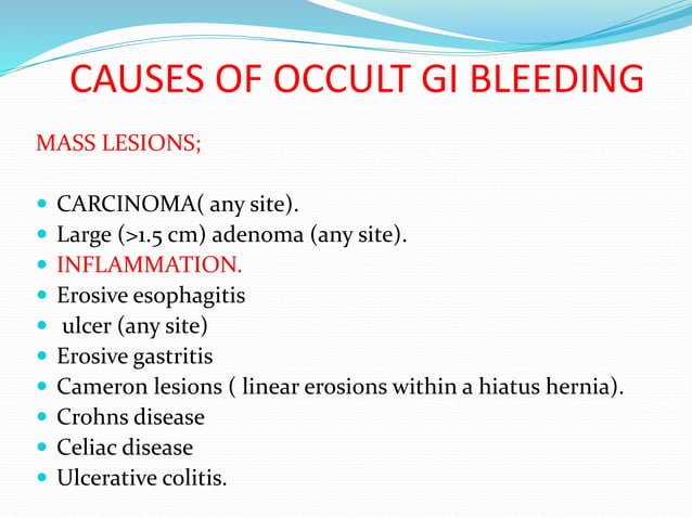 Approach to occult bleeding | PPTX | Blood Disorders | Diseases and ...