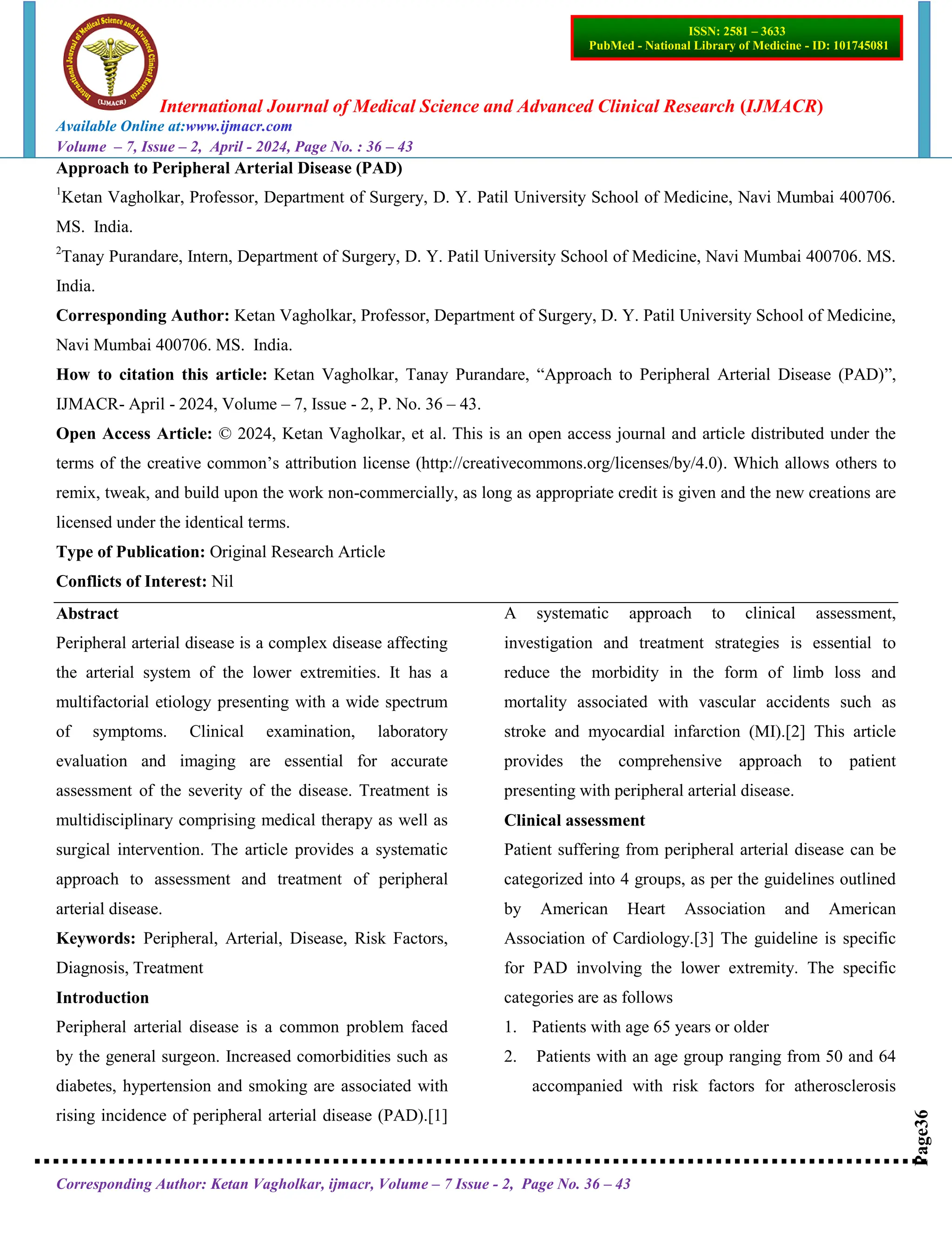 Approach to Peripheral Arterial Disease (PAD) | PDF