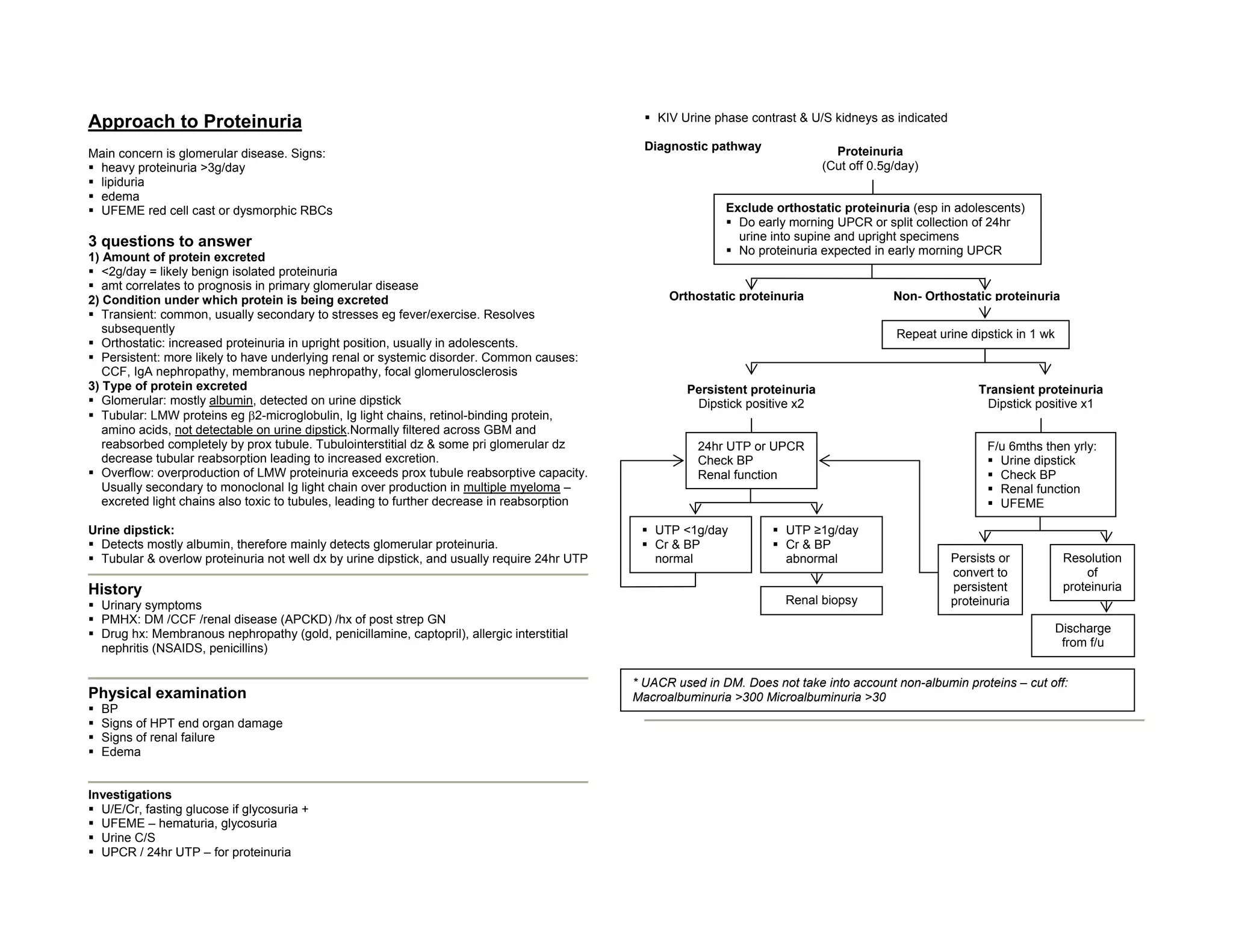 Approach to proteinuria Summary | PDF