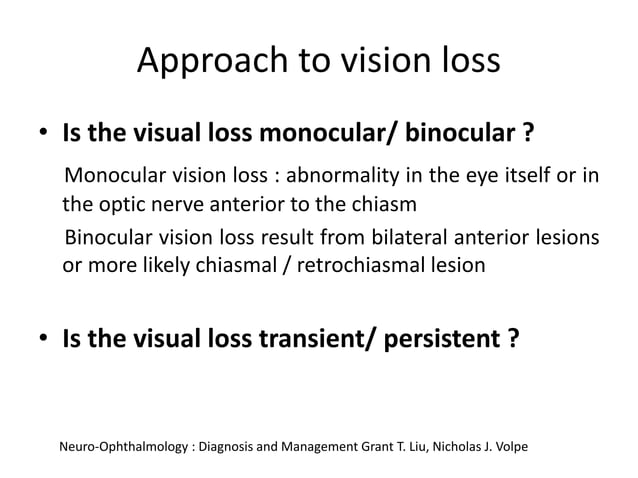 Approach to vision loss | PPTX | Eye and Vision Conditions | Diseases ...