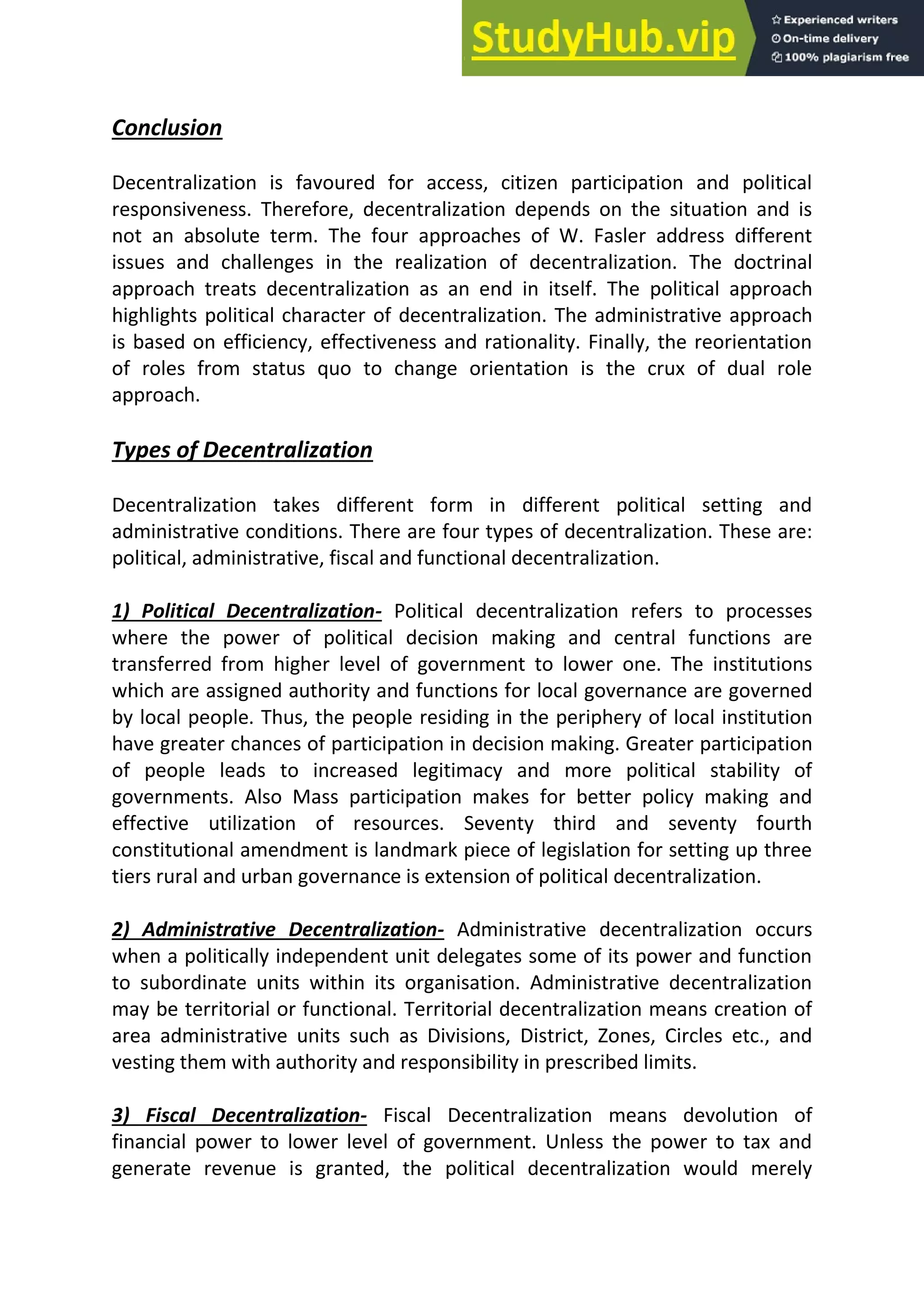 Approches And Types Of Decentralization | PDF