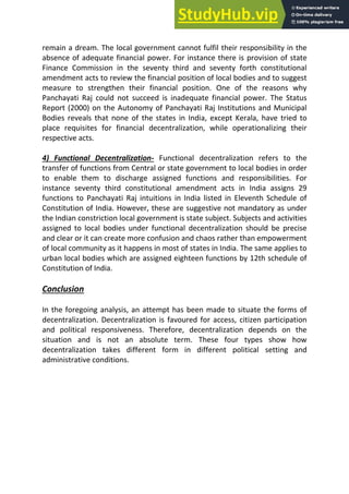 Approches And Types Of Decentralization | PDF