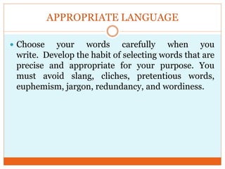 Appropriate language jargon, slang, cliche | PPTX