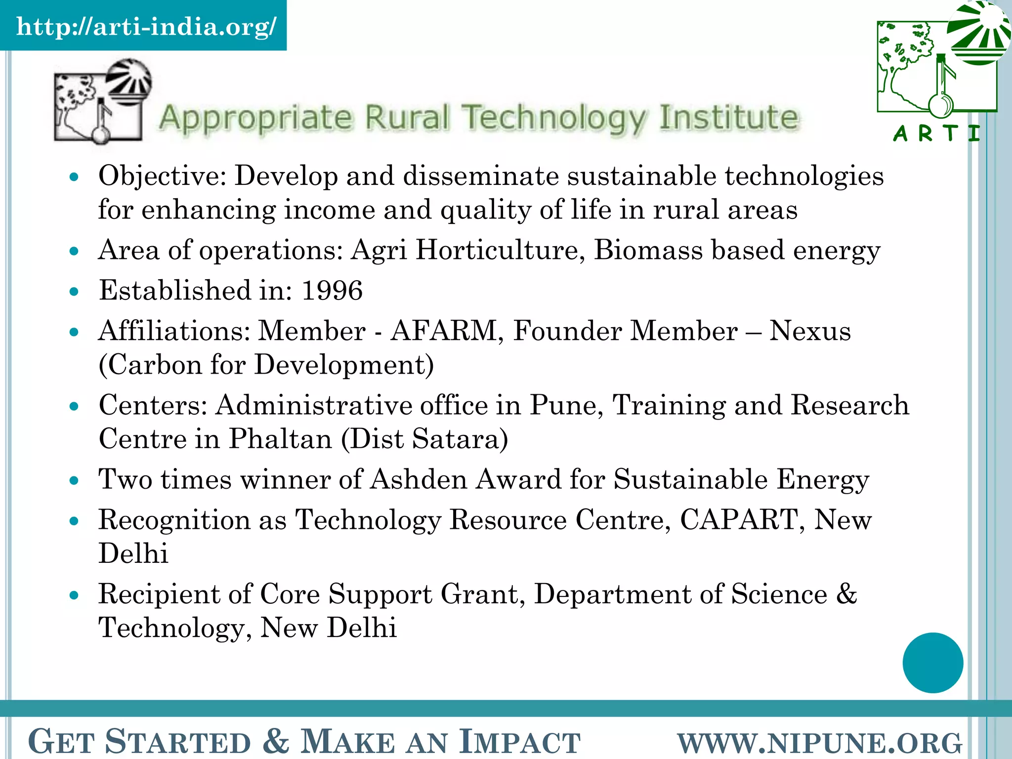Appropriate Rural Technology Institute - sustainable rural development ...