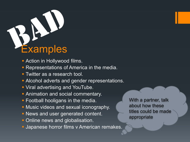 Appropriate topic questions for a media research project | PPT