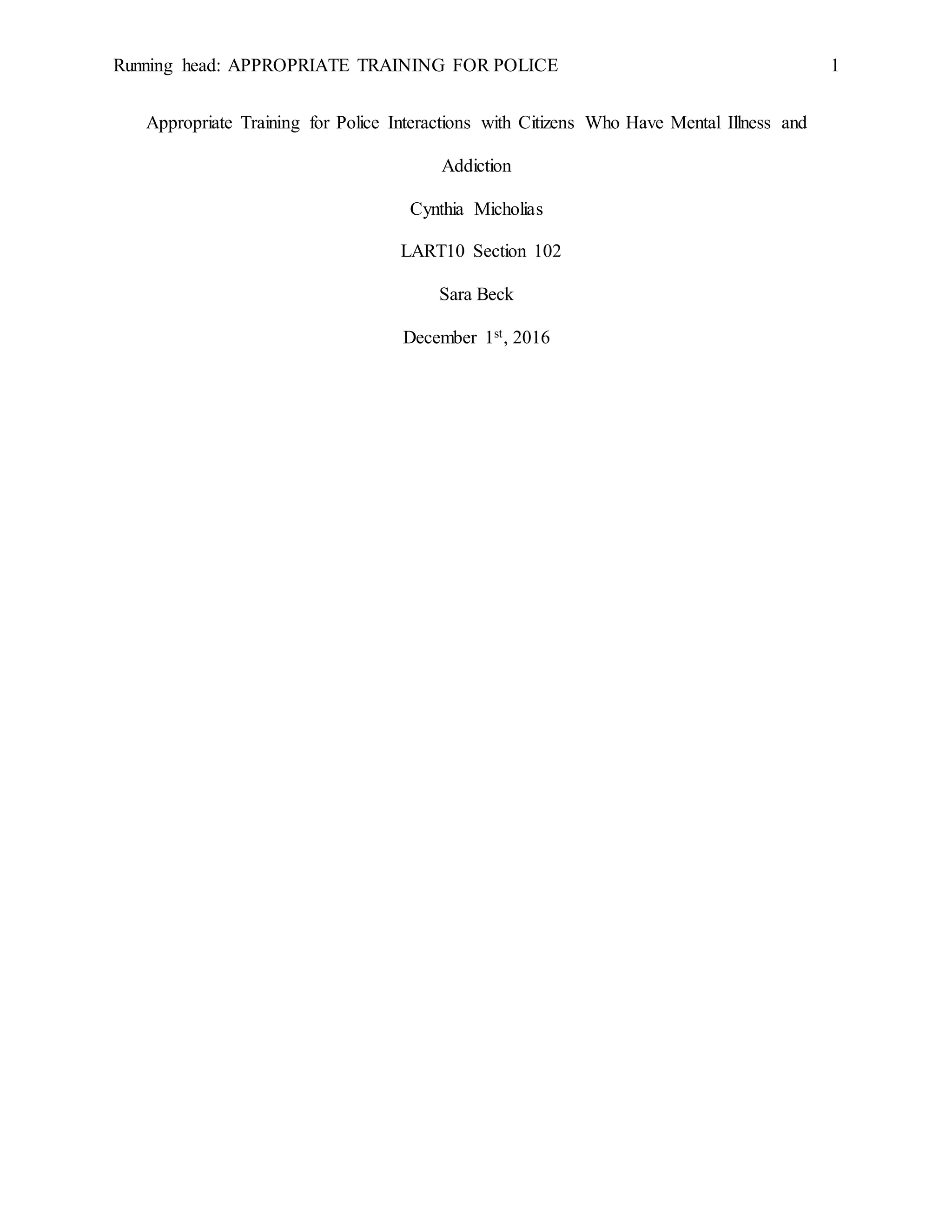 Appropriate Training for Police Interactions With Citizens who have ...