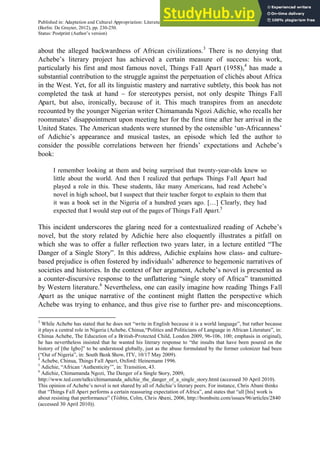 Appropriating Achebe Chimamanda Ngozi Adichie s Purple Hibiscus and ...