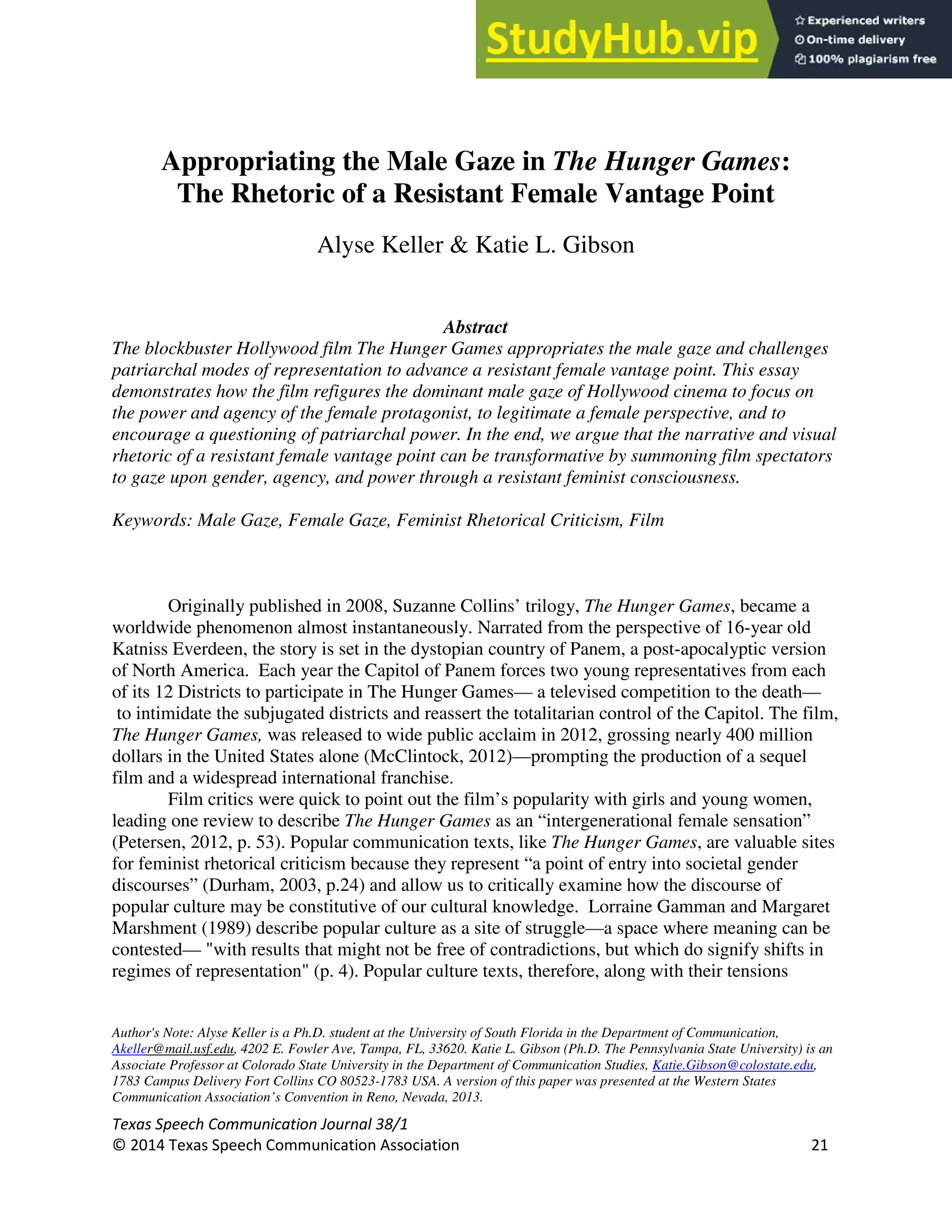 Appropriating the Male Gaze in The Hunger Games The Rhetoric of a ...